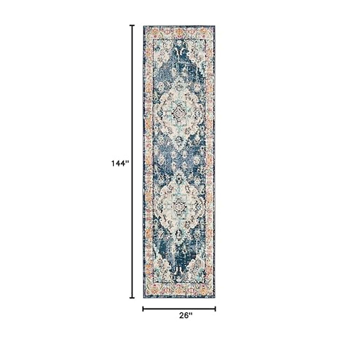 SAFAVIEH Monaco Collection Runner Rug - 2'2" x 12', Navy & Light Blue, Boho Chic Medallion Distressed Design, Non-Shedding & Easy Care, Ideal for High Traffic Areas in Living Room, Bedroom (MNC243N)