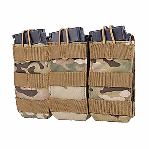 CAT Outdoors Molle Mag Pouch - Double/Triple Holder for AR 15 M4 M16 AK 5.56 308 Type Airsoft Ammo Rifle - Open-Top Tactical MOLLE Magazine Pouches - 3 Mag Pouch Carrier (Triple-Camo)