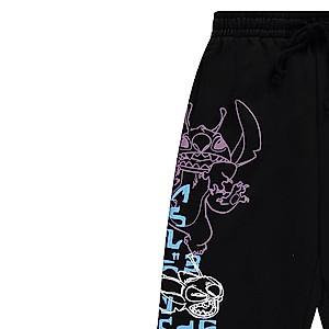 Disney Ladies Lilo and Stitch Joggers - Lilo and Stitch Varsity Athletic Jogger Sweatpants Lilo and Stitch Multi Print Sweatpants (Black, Large)