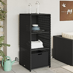vidaXL Poly Rattan Patio Storage Cabinet - Weather-Resistant Outdoor Organizer with Shelves & Drawer for Cushions, Tools - Black, 19.7"x21.7"x45.3"