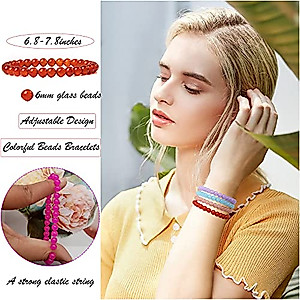 MOZAKA 24Pcs 6mm Beaded Stretch Bracelets Multicolor Glass Crystal Beaded Bracelets Set for Women Handmade Round Glass Beads Elastic Bracelets Jewelry Gifts