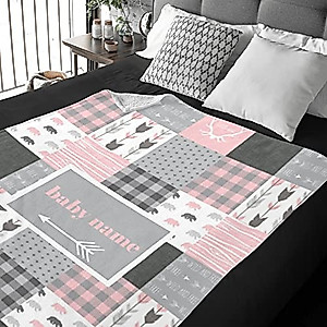 Woodland Baby Blanket For Girls,Baby Girl Blanket,Personalized Baby Blanket With Name,Newborn Swaddle Blanket Baby Girl,Custom Pink Throw Blanket,Custom Toddler Blanket,Kids Outdoor Blanket.50×60