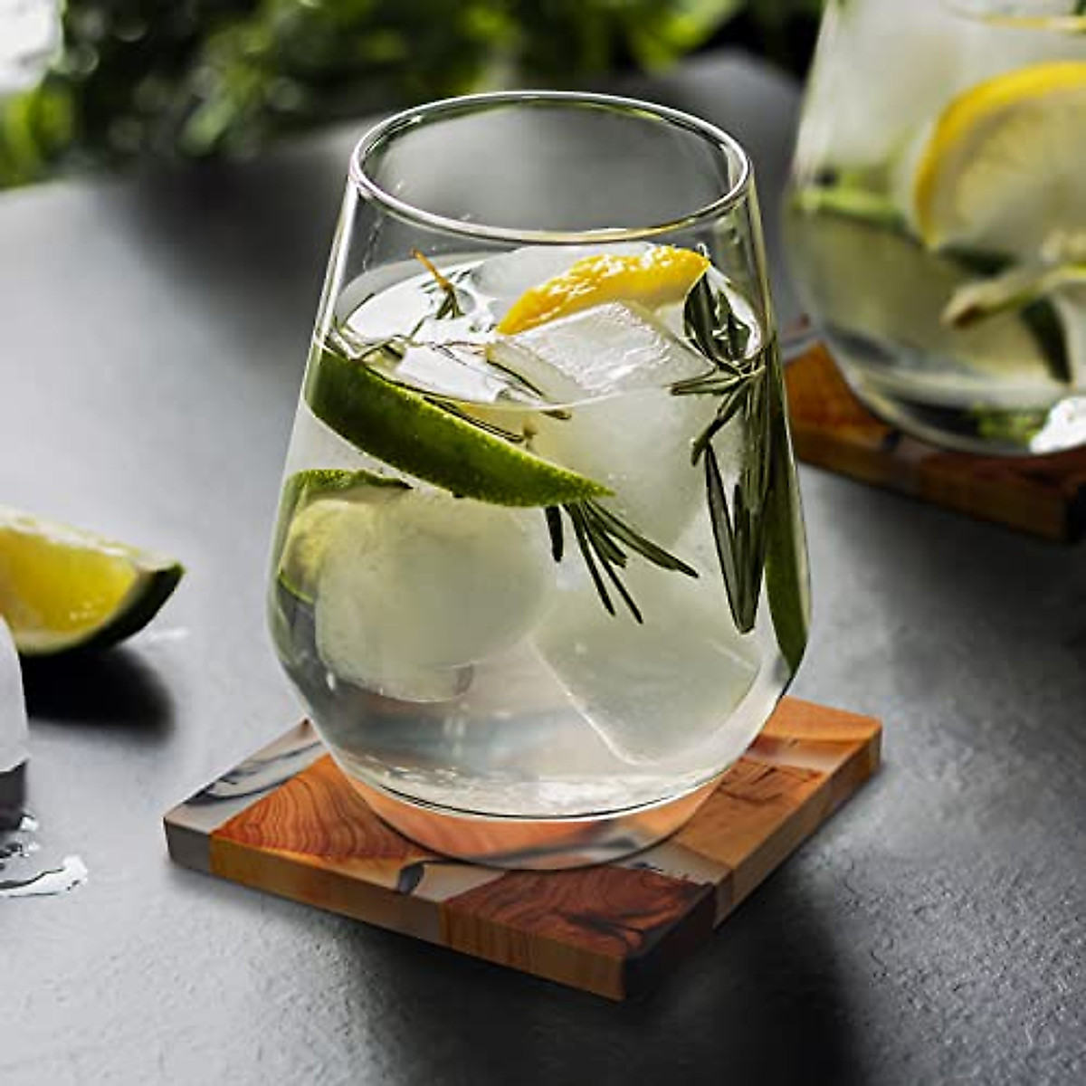 Wood Coasters with Holder, GOH DODD Wooden Drink Coasters Set, Modern Epoxy Coasters, Suitable for Most Kinds of Cups, 6 Pieces, Square