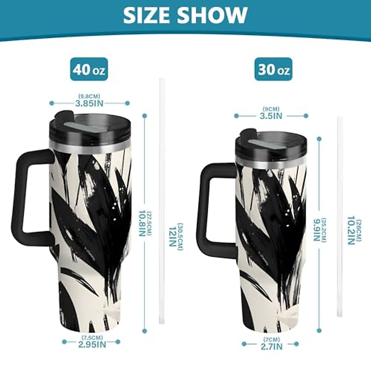 Bokkoy Ink Painting Lily 40 oz/30 oz Tumbler with Handle and Straw Stainless Steel Tumbler with Lid Reusable Vacuum Insulated Cup