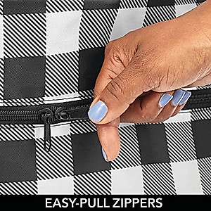 mDesign Round 30" Wreath Storage Container with Handles, Fabric Christmas Wreath Storage Bag, Protector, Garland Storage Bag Container, Holiday Decoration Organizer - 2 Pack, Buffalo Plaid Black/White