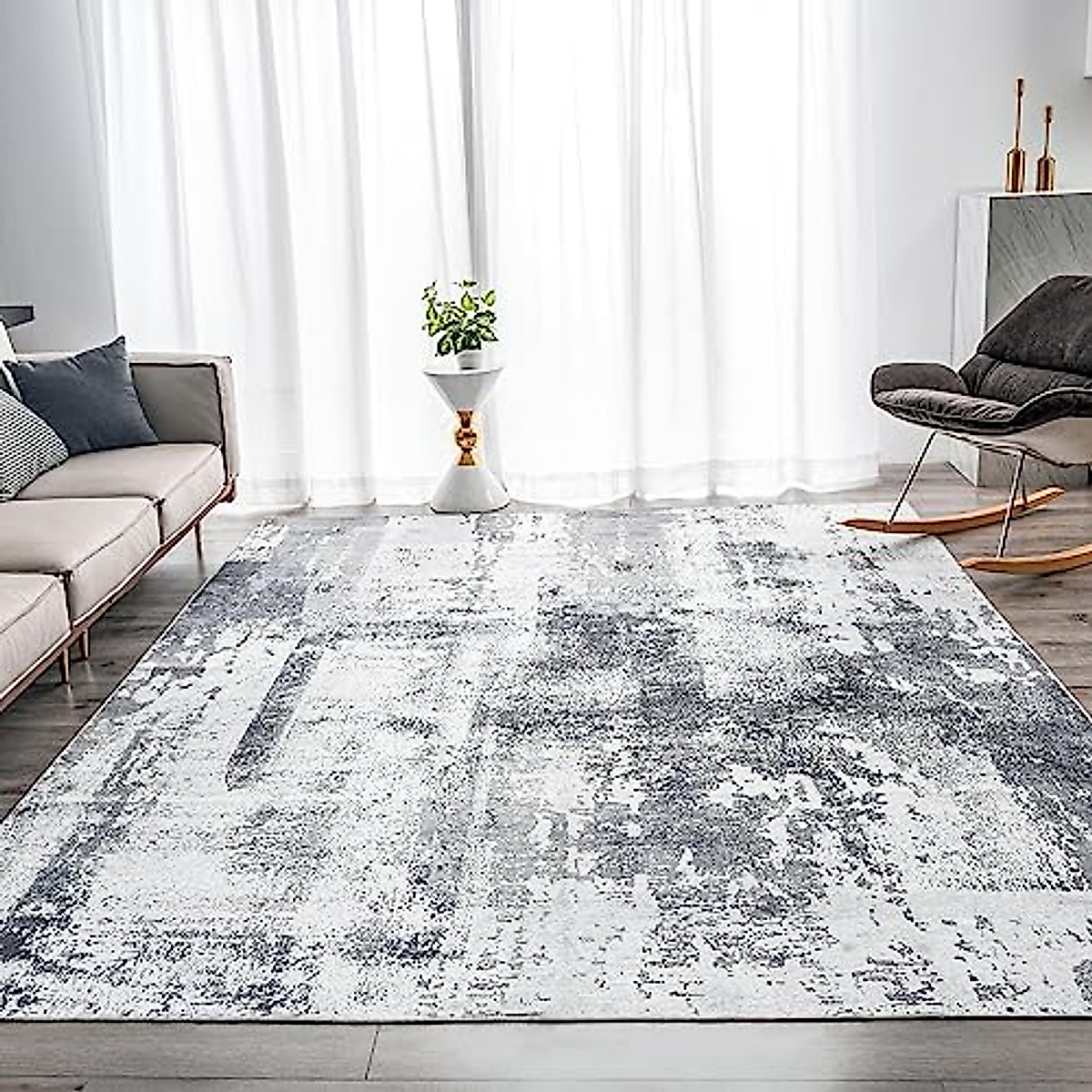 OMERAI Washable Rug 8'x10' Abstract Machine Washable Rugs Ultra-Thin Area Rugs for Living Room Non Slip Stain Resistant Modern Large Carpet for Bedroom Dining Room Office Grey Rug Washable (Grey)