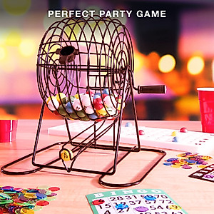 Royal Bingo Supplies Jumbo Bingo Game Set for Adults, Seniors, Family & Kids - 100 Cards 500 Chips 75 Balls, XL Roller Cage & Board