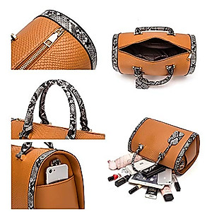 Mn&Sue Women Satchel Crocodile Cobra Pattern Top Handle Purse Cross Body Doctor Handbag (Black-)