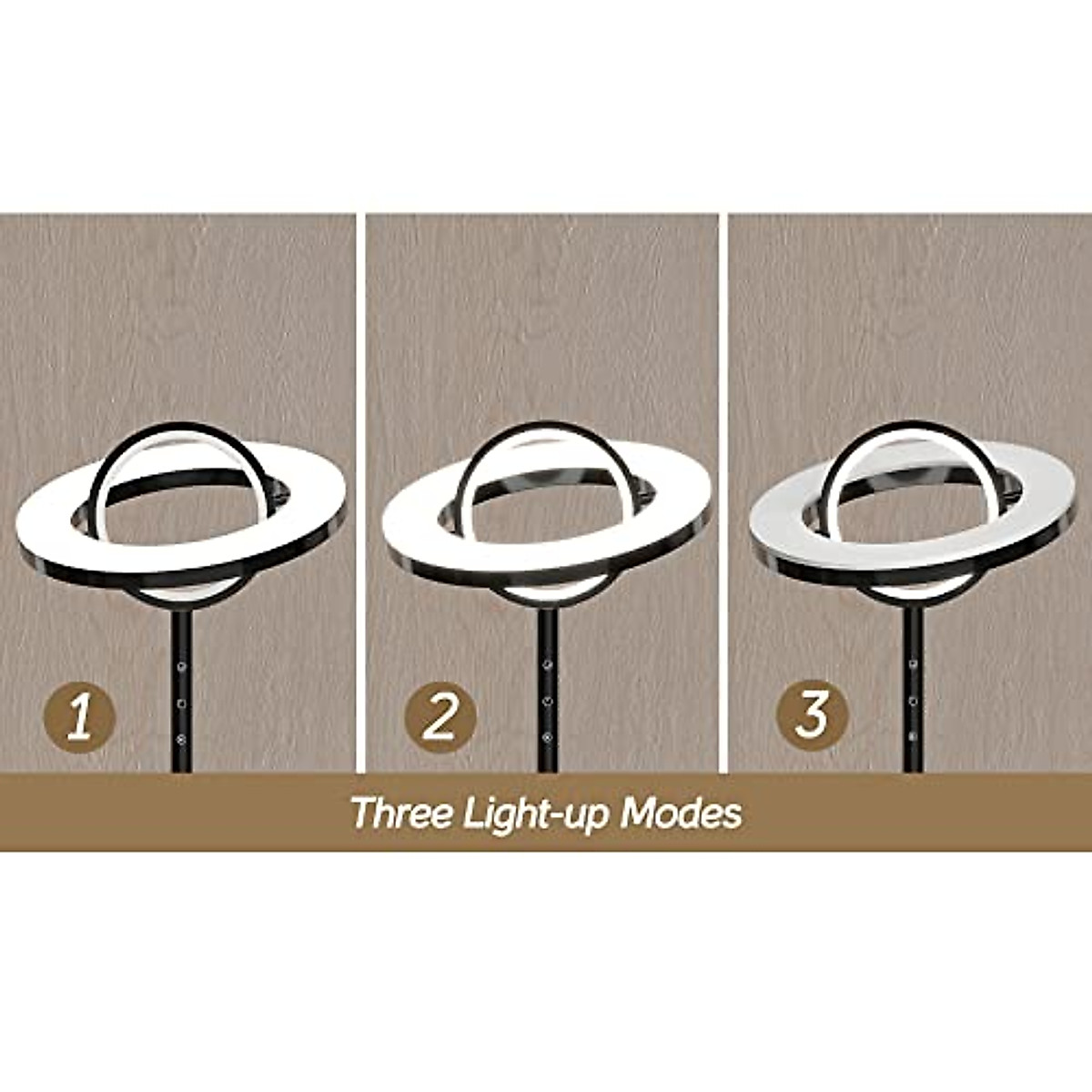 WAMPAT Floor Lamp,Black Bright Modern LED Floor Lamps,Tall Standing Lamp for Living Room,Bedroom,Remote&Touch Control Stepless Dimmable Light,Retractable Stand,2 Planet Idea Rotating Lights