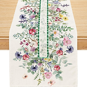 Siilues Spring Summer Table Runner, Flowers Leaves Spring Summer Table Decorations Spring Runner for Table Seasonal Summer Holiday Decor for Indoor Outdoor Dining Table Decorations (13'' x 48'')