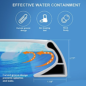 KRUI Collapsible Shower Threshold Water Dam, 39 In, Self Adhesive Shower Edge Water Barrier Stopper, Shower Water Blocker Retention System, Dry and Wet Separation for Bathroom Kitchen Countertop Sink