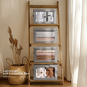Homsorout Storage Bins with Lids - Fabric Storage Bins with Handles, Foldable Closet Organizers and Storage, Storage Boxes with Window for Closet, Clothes, Towels (Grey, Set of 4)