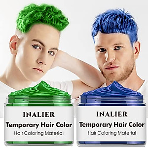 2 Pack Temporary Hair Color Wax,Instant Hair Color Cream Washable Natural DIY Hairstyle Hair Wax Color Girl Boy Gifts for Birthday,Party,Cosplay DIY, Children's Day, Halloween, Christmas(Green Blue)