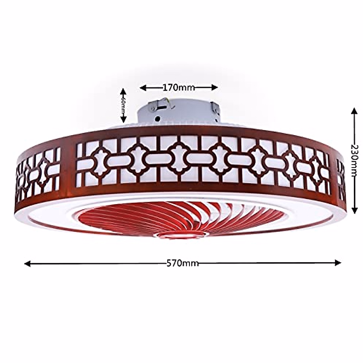 22-Inch Ceiling Fan LED Ceiling Lamp Solid Wood Dimmable 64W with Remote Control 3 Wind Speeds Dimmable 3 Bedroom Colors Ceiling Fan for Tool Room Store Room and Garage