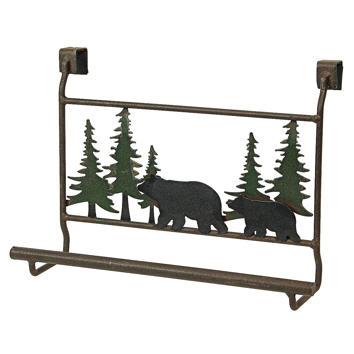 Metal Rustic Black Bear Family Door Mounted Towel Rack Kitchen Cabinet Organizer