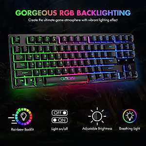 CHONCHOW 87 Keys TKL Gaming Keyboard and Mouse Combo, Wired LED Rainbow Backlit Keyboard 800-3200 DPI RGB Mouse, Gaming for PS4 Xbox PC Laptop Mac