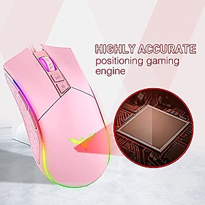 Havit RGB Gaming Mouse Wired Programmable Ergonomic USB Mice 4800 Dots Per Inch 7 Buttons & 7 Color Backlit for Laptop PC Gamer Computer Desktop (Pink) (Renewed)
