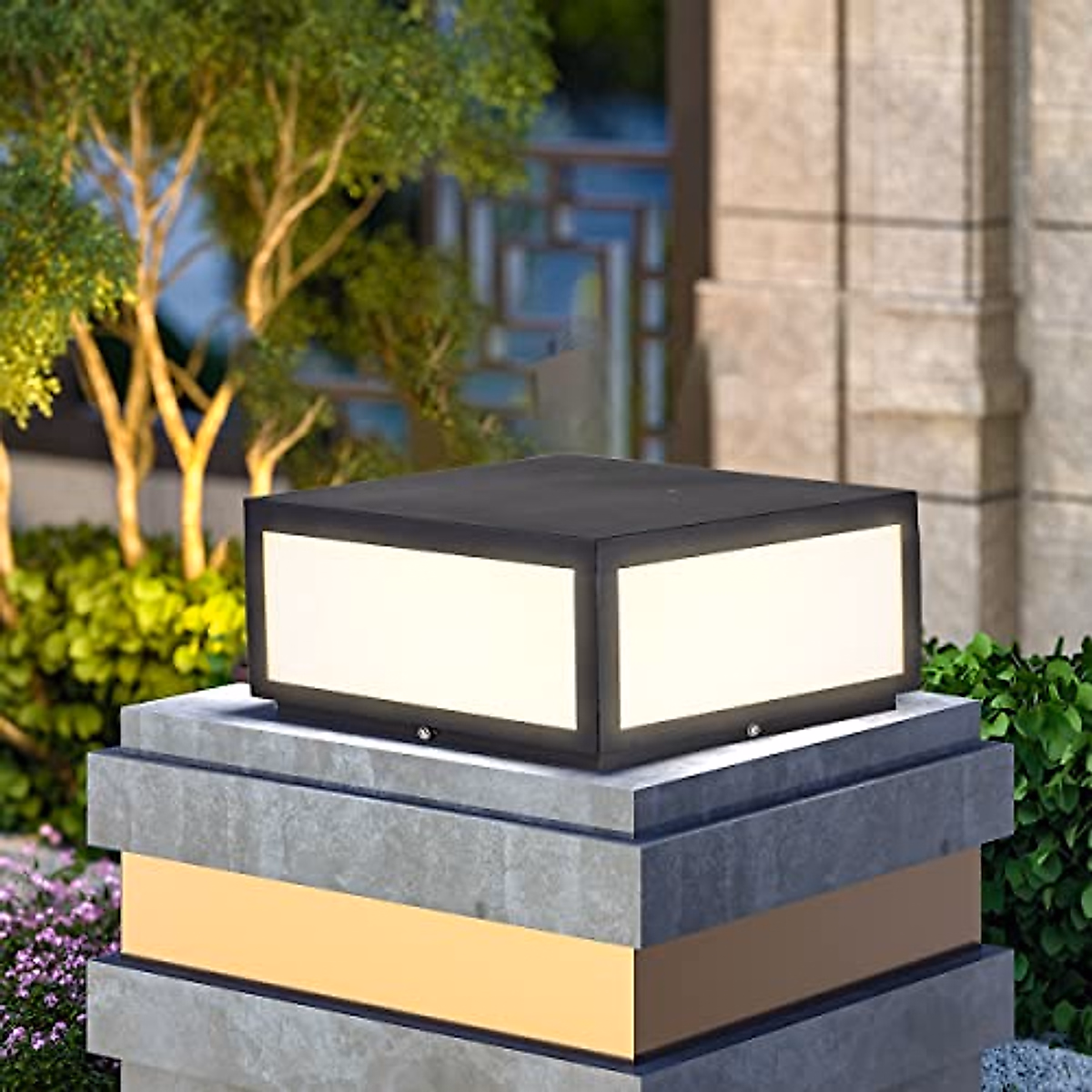 AILICIN Pillar Lamp Post Light, Tempered Glass Shade，Fence Deck Cap Light Lantern Column Lamp for Flat Surface Patio Garden Decoration with IP55 Waterproof E26 LED Bulb (Electric Powered)