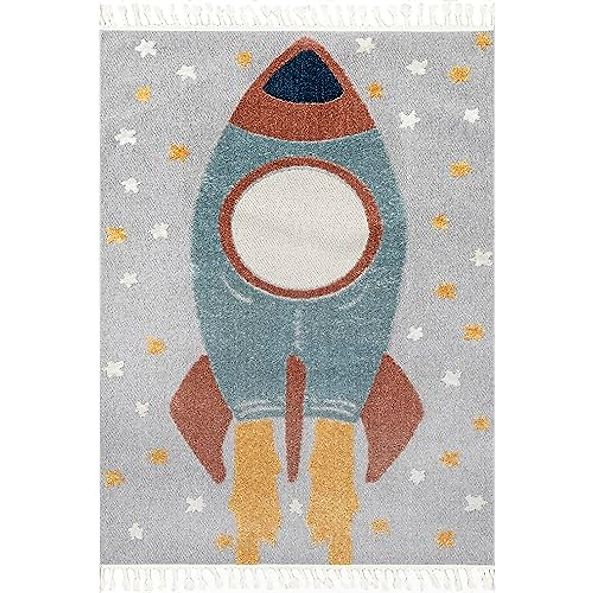 nuLOOM Journee Rocket Ship High-Low Kids Tasseled Area Rug, 4x6, Multi