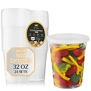 Perfect Settings 32oz Deli Containers with Lids - 24 Sets Quart Freezer Storage Containers - Leakproof, Stackable, Microwave Safe Soup Storage Plastic Soup Containers for Meal Prep Leftovers Takeout