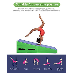 NiamVelo Incline Gymnastics Mat Folding Tumbling Mat Home Gym Mat 48''x24'' Non-slip PVC Surface Cheese Wedge Mat for Kids & Adults Workout (Blue)