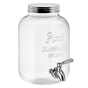 Kook Glass Drink Dispenser, with Leak-Proof Stainless Steel Spigot, Clear Mason Jar, Beverage Storage for Fridge, for Water, Iced Tea, Sangria, Lemonade, 1 Gallon (1, Silver)