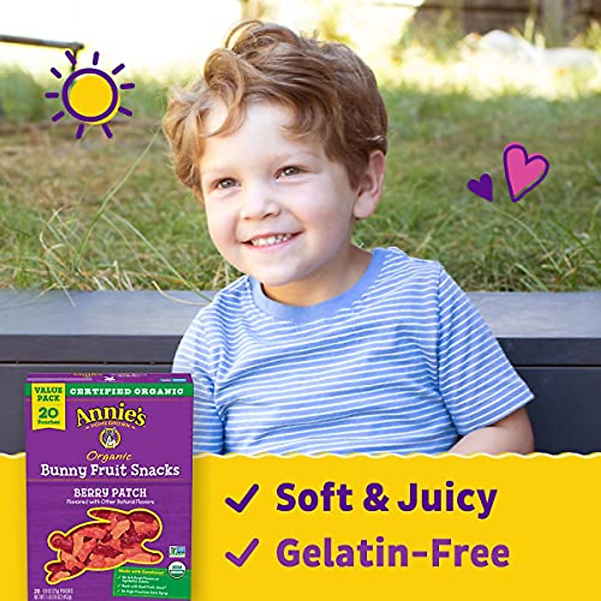 Annie's Organic Berry Patch Bunny Fruit Snacks, Gluten Free, 16 oz, 20 ct