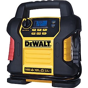 DEWALT DXAEJ14 Digital Portable Power Station Jump Starter: 1400 Peak/700 Instant Amps, 120 PSI Digital Air Compressor, 3.1A USB Ports, Battery Clamps , Yellow