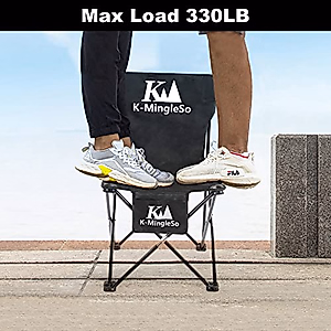 K-MingleSo Upgraded Folding Camping Chair with Side Pocket, Compact Ultralight Backpacking Chair for Fishing, BBQ, Beach, Travel, Picnic, Large Size, Hold Up to 330lbs [Black]