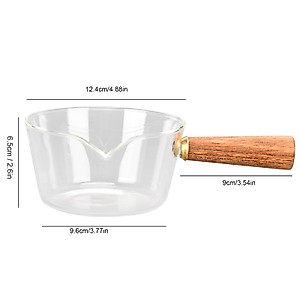 Noodle Pot Clear Glass Pot Milk Pan With Wooden Handle Borosilicate Glass Nonstick Saucepan Glass Measuring Cups Frothing Pitcher for Kitchen Restaurant Glass Pan(400ml)