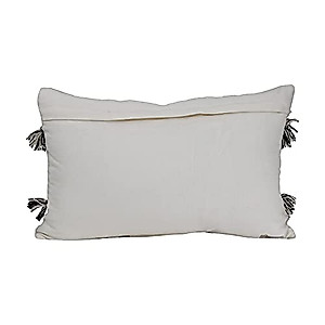 Foreside Home & Garden Black Diamond Pattern Woven 14x22 Cotton Decorative Throw Pillow with Hand Tied Tassels, 22 x 14 x 5