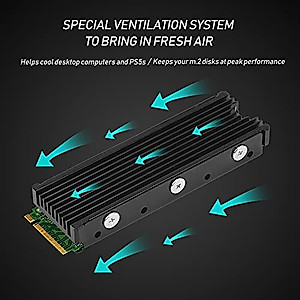 M.2 PS5 SSD NVMe Heatsink for Samsung 990 980 Pro 970 EVO Plus SN570 SN750 SN850 Firecuda 530 NVME or SATA m2 2280 SSD Cooling Heatsink, Black