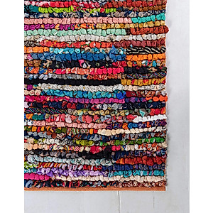 Unique Loom Braided Chindi Collection Area Rug - Multi-Striped (2' x 3' 1" Rectangle, Multi/ Black)