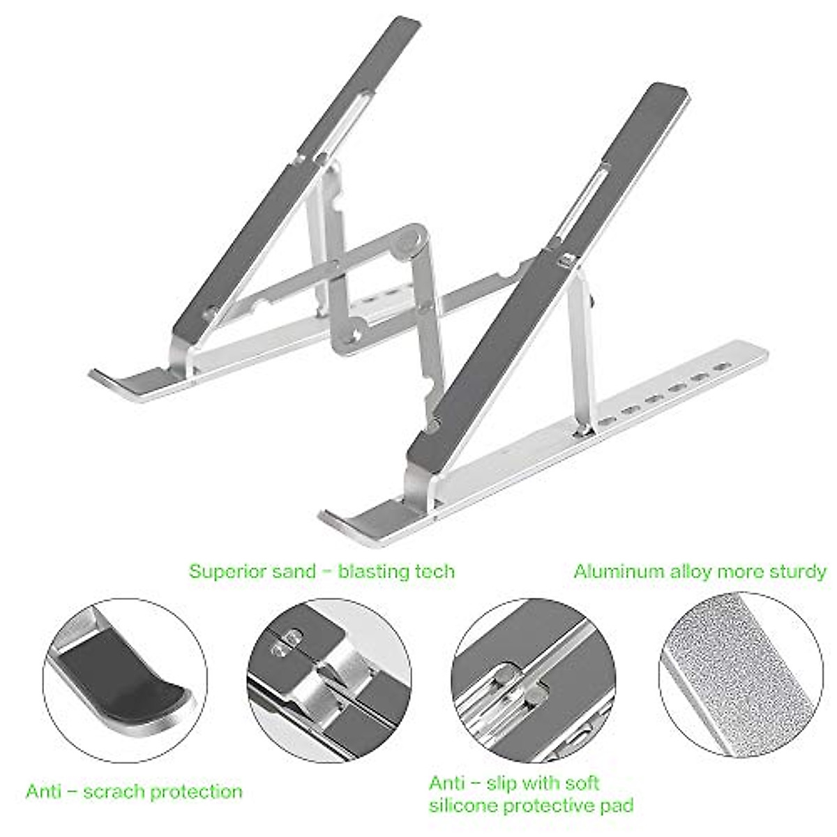 M JJYPET Laptop Stand for Desk , Aluminum Computer Stand Holder, Ergonomic Anti-Slip Laptop Riser for Desk, Adjustable Notebook Stand for Laptop Compatible up to 17 inches,Foldable, Portable