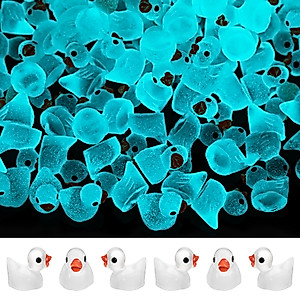 Tarpop 150 Pcs Luminous Tiny Ducks Mini Resin Ducks Miniature Duck Figures Micro Dollhouse Duck Accessories Landscape Gardening Decoration Ornaments (White)