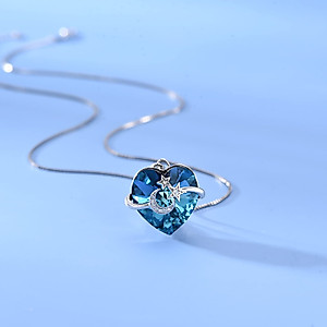 Distance Crystal Heart Necklace for Women S925 Sterling Silver Moon Star Crystal Necklaces Jewelry Gift for Her on Christmas, Valentine's, Mother's Day, Birthday Gifts for Women Wife Girlfriend