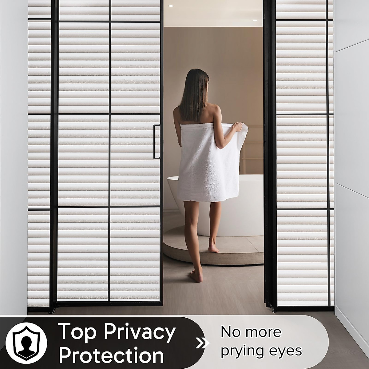 rabbitgoo Window Privacy Film Frosted Glass Film for Bathroom, Non Adhesive Static Cling Removable Window Sticker for Home Office, Anti-UV Opaque Coverings, Blinds Pattern, 17.5 x 78.7 inches