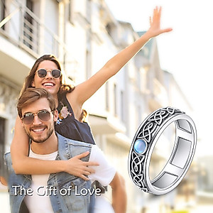 POPLYKE Sterling Silver Anxiety Spinner Rings Moonstone Celtic Ring Rotatable Mood Rings for Women Men Relieve Stress Gift（9 Size）