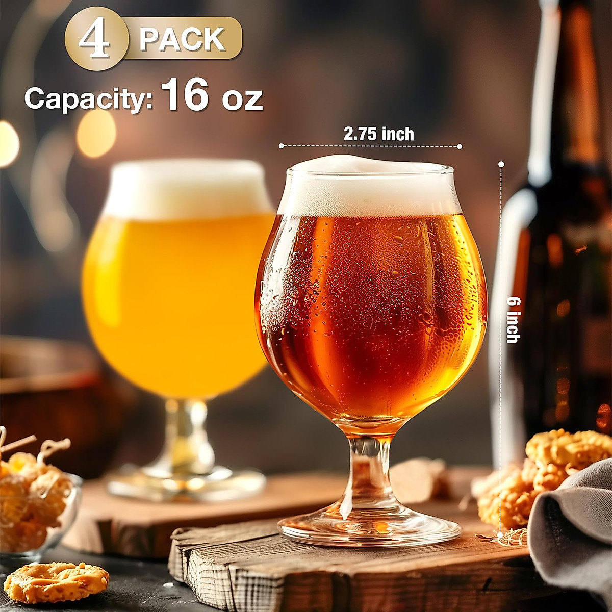 Meolibour Beer Glasses Set of 4, 16 OZ Classic Craft Goblet Glasses, Premium Beer Glasses Tumbler Set, Pub Beer Glasses, Unique Design Beer Glasses, Dishwasher Safe