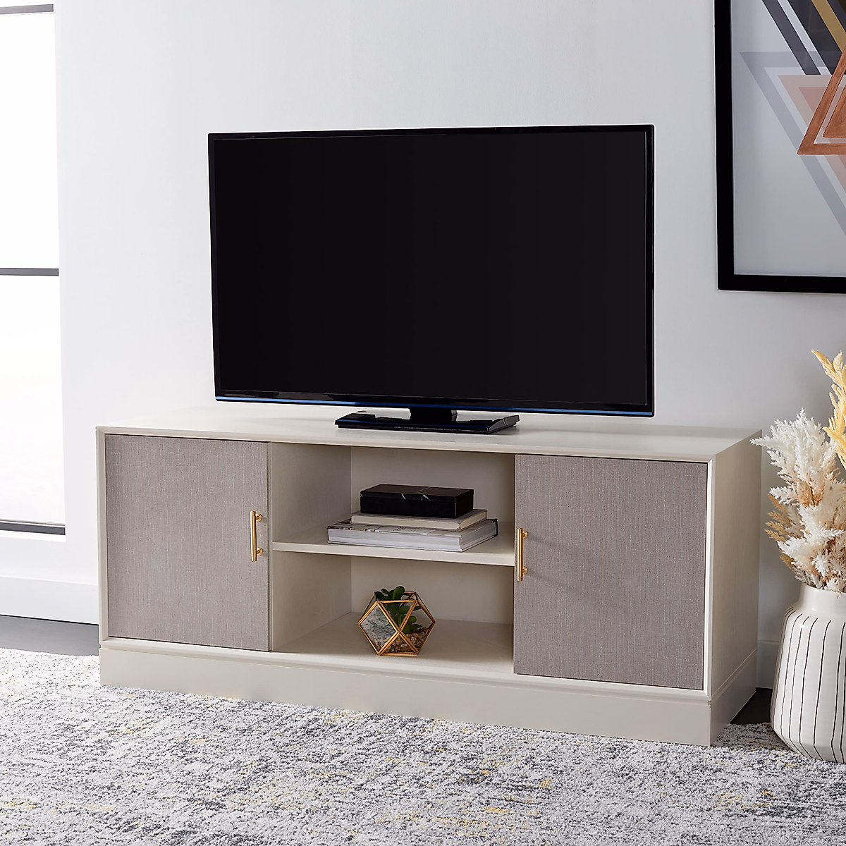 SAFAVIEH Home Collection Estella White 2-Door 1-Shelf Entertainment Media Stand up to 55" Flatscreen TV