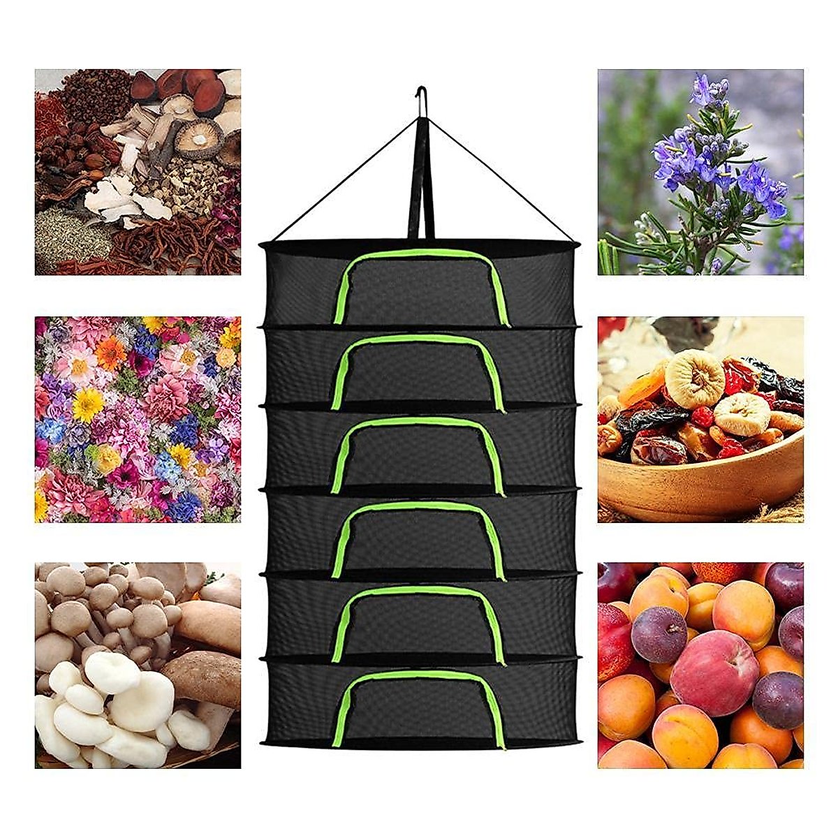 EMUKOEP Drying Net Herbs Drying Net for Herbs 2/4/6/8 Layer Herb Drying Rack Hanging Foldable Mesh Drying Rack with Hooks Zipper Design for Herbs (C)