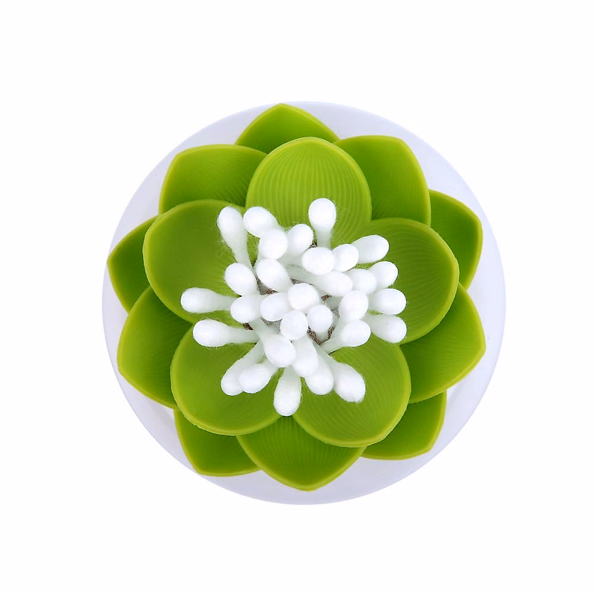 Niviy Q-Tips Holder Cotton Swab Organizer Lotus Shape Swab Cosmetic Storage Bathroom Decor, Green