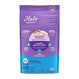 Halo Holistic Cat Food Dry, Wild-caught Whitefish Recipe for Sensitive Stomach Support, Complete Digestive Health, Dry Cat Food Bag, Sensitive Stomach Formula, 6-lb Bag