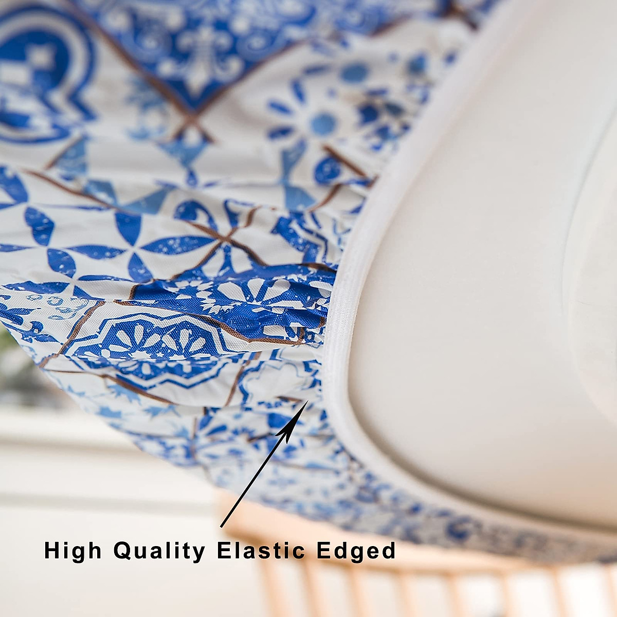 LIBERECOO Round Vinyl Fitted Tablecloth with Flannel Backing Elastic Edge Plastic Table Cover Waterproof Table Cloth Stain-Resistant Wipeable for 40"-44" Round Table