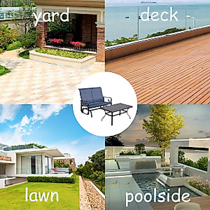 LOKATSE HOME 2 Pieces Outdoor Furniture Set Bench Glider Chair Metal Loveseat with Coffee Table, Blue