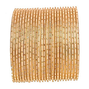 Touchstone New Colorful 2 Dozen Bangle Collection Indian Bollywood Alloy Metal Textured Light Golden Designer Jewelry Special Large Size Bangle Bracelets Set of 24 in Antique Gold Tone for Women