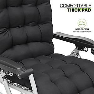 Magshion Zero Gravity Chair with Cushion, Reclining Outdoor Patio Lounge Chair, Folding Indoor Anti Gravity Recliner, Portable Lounger with Removable Cup Holder Side Tray and Pillow Headrest (Black)