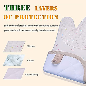 Sycamore Home, Oven Mitts 13" Extra Long, Silicone + Cotton Lining + Cotton, Easy Clean, 500F° Heat Resistant Silicone Oven mitt