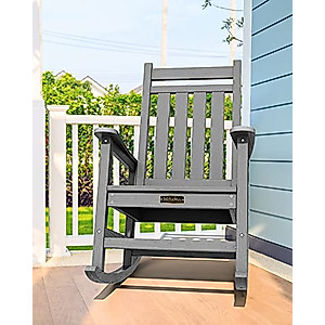SERWALL Outdoor Rocking Chair Set of 2, HDPE Rocking Chairs for Adult, All Weather Porch Rockers for Lawn Garden, Grey