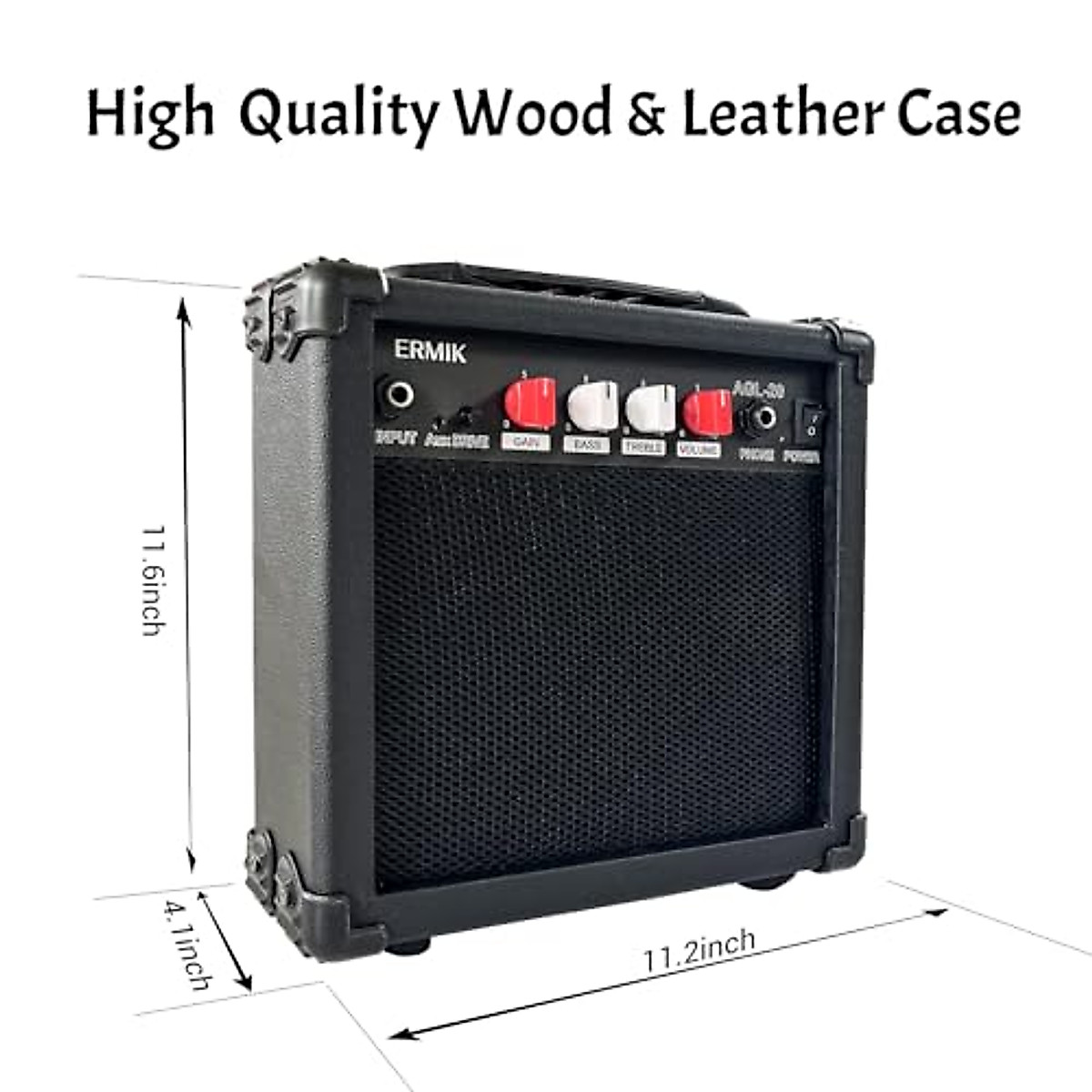 Ermik Electric Guitar Amp 20W Electric Guitar Amplifier Built in Speaker Headphone Jack Input and Aux JackDrive Button 4 Knobs Gain Bass Treble and Volume, Portable - Black (20W)
